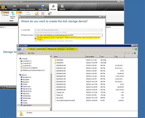 backup exec network share storage issue