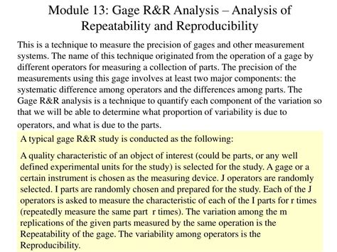 Ppt Module 13 Gage Randr Analysis – Analysis Of Repeatability And