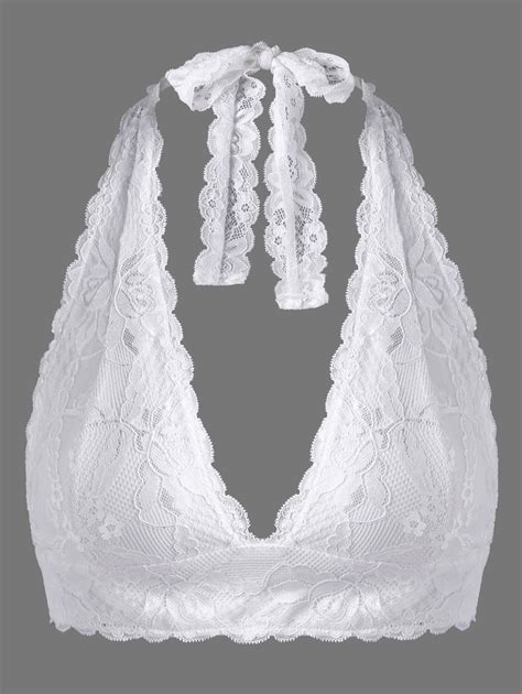 White Xl Unlined Halter Lace Bralette