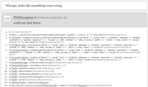 php laravel error [pdoexception] could not find driver