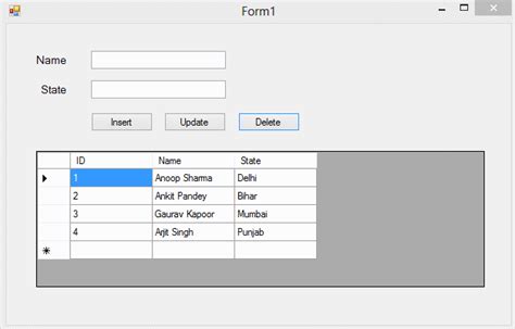 insert update and delete records in a c datagridview