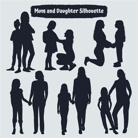 Collection Of Mom And Daughter Silhouettes In Different Poses 15774186