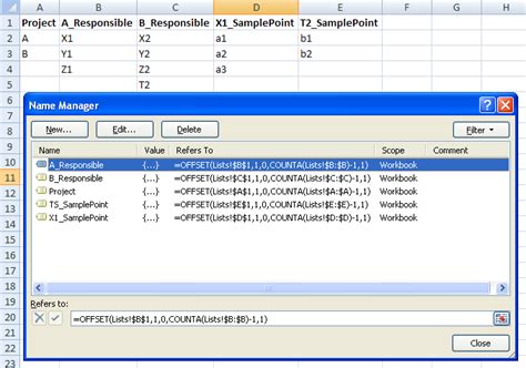 excel dynamic depending lists in separated worksheets in