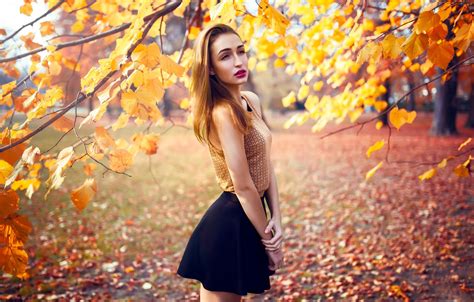 Wallpaper Girl Fall Beautiful Model Tree Autumn Beauty Woman