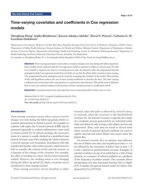 Pdf Time Varying Covariates And Coefficients In Cox Regression Models
