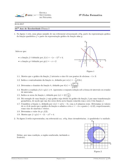 Análise De Funções Quadráticas Afins E Circulares Resolução De
