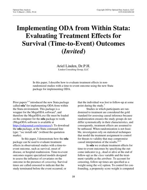 Pdf Implementing Oda From Within Stata Evaluating Treatment Effects