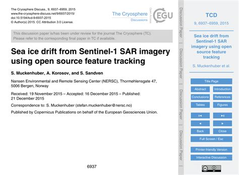 pdf sea ice drift from sentinel 1 sar imagery using open source