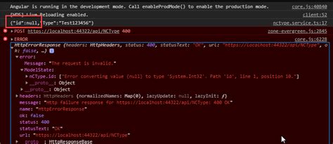 angular 400 bad request error converting value {null} to type