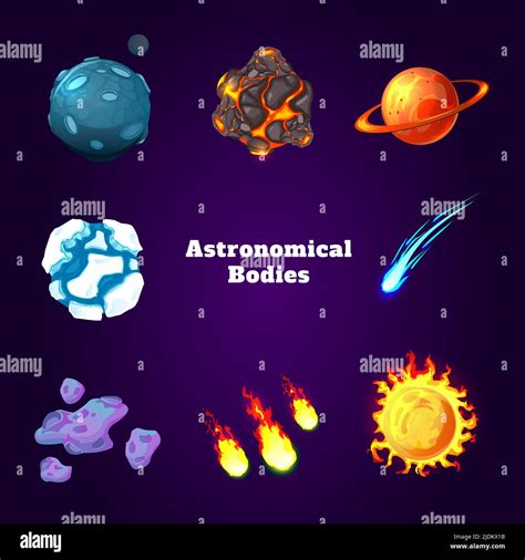 Astronomical Bodies Cartoon Game Set Of Solar System Planets Comets And