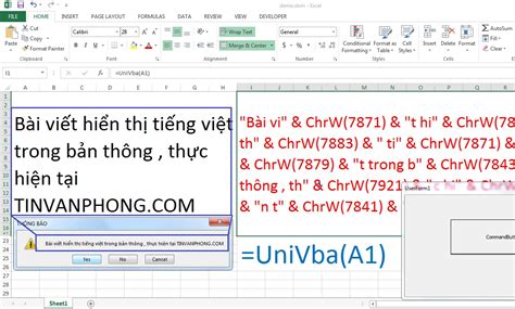 hiển thị tiếng việt với thông báo trong vba excel 2021