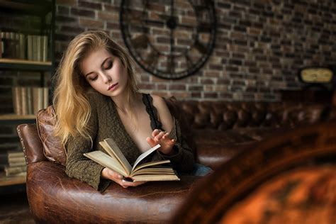 Women Sitting 1080p Bricks Books Couch Depth Of Field Mark Prinz