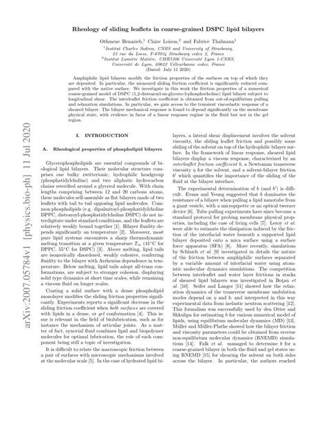 Pdf Rheology Of Sliding Leaflets In Coarse Grained Dspc Lipid Bilayers