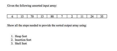 solved given the following unsorted input array show all
