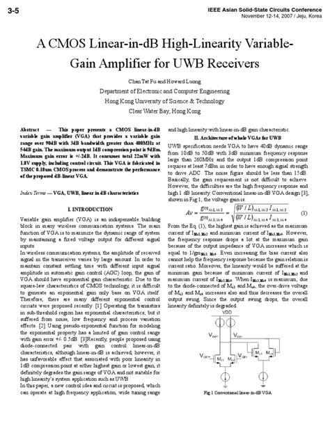 A Cmos Linear In Db High Linearity Variable Gain Amplifier For Uwb