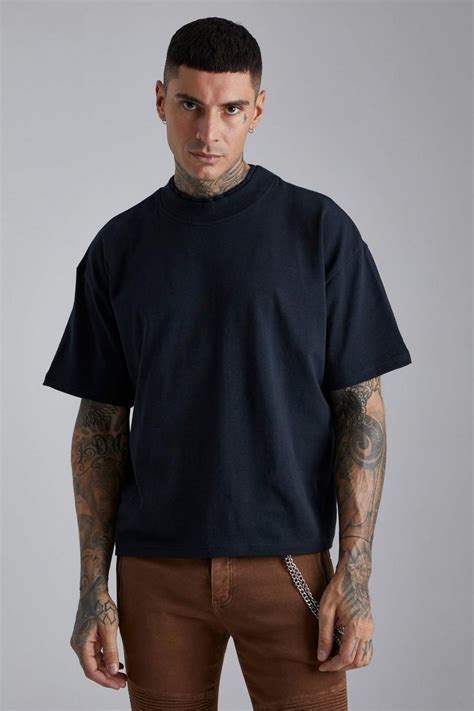 Boxy Fit Heavyweight Double Neck T Shirt Boohoo