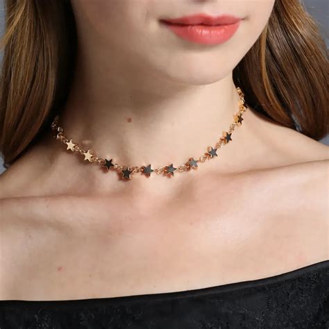 Fashion Copper Stars Link Chain Women Choker Necklace Neck Collar