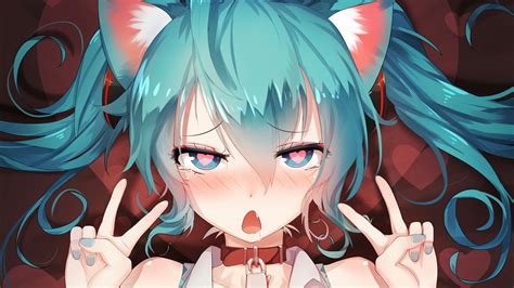 Solo Blue Hair Blue Eyes Anime Girls Hatsune Miku Anime Collars