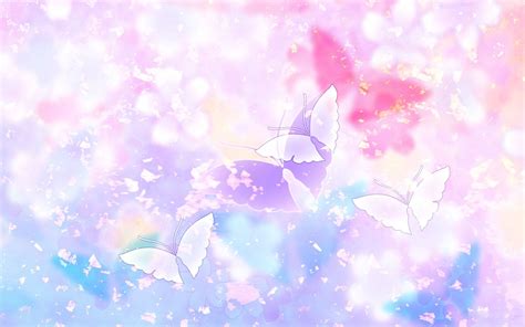 花のイラスト・フリー素材／壁紙・背景no 008『青紫ピンク・蝶・淡い』
