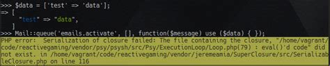 php laravel mail queue error serialization of closure failed even