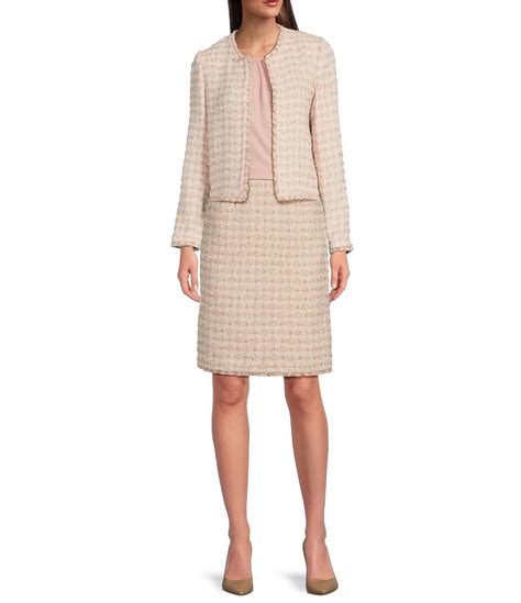 Calvin Klein Tweed Crew Neck Long Sleeve Open Front Short Jacket