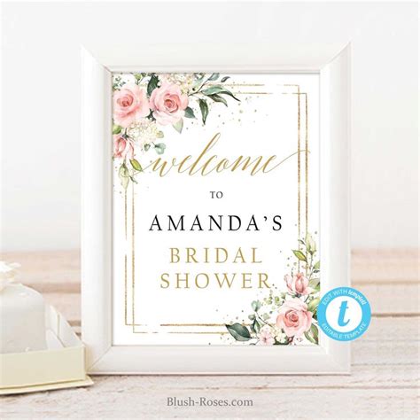 Blush Floral Bridal Shower Welcome Sign Editable With Templett Sign
