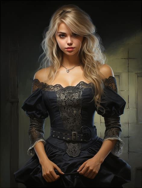 Premium Ai Image A Woman With Blonde Hair Wearing A Black Dress With