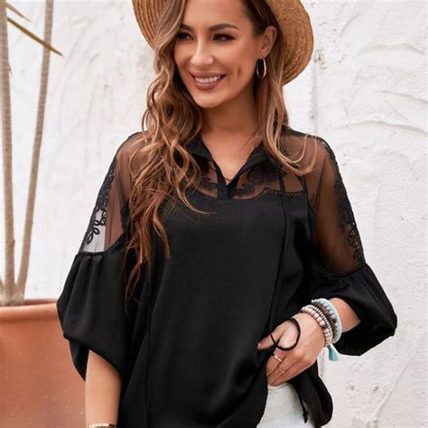 Passion Of Essence Tops Boho Black Formal Invitation Lace Blouse