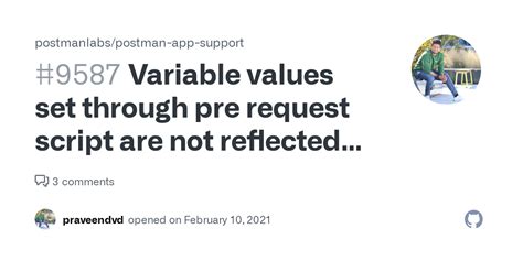 variable values set through pre request script are not reflected in