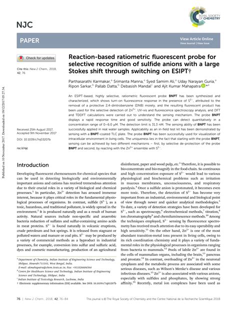 Pdf Reaction Based Ratiometric Fluorescent Probe For Selective