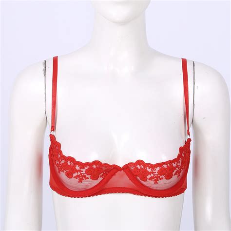 Womens Lace Half Cup Bra Underwired Bra Sexy Open Nipple Bra Sleepwear