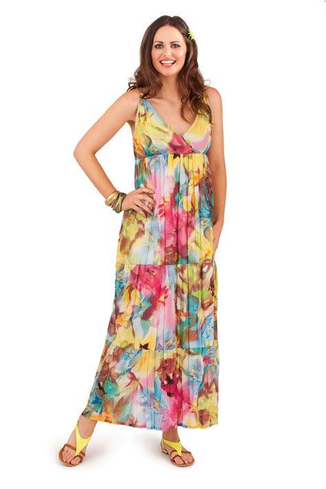 Womens 100 Cotton Flower V Neck Maxi Full Length Summer Dress Ladies