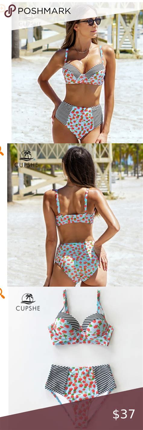 Cupshe Floral Striped High Waisted Bikini