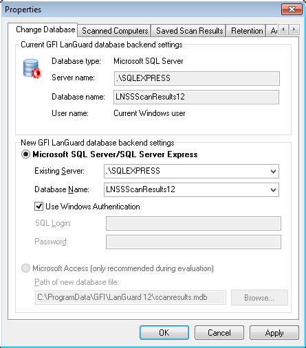 storing scan results in sql server database in gfi languard gfi support