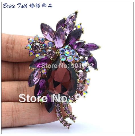 Fashion Drop Retro Purple Rhinestone Brooch For Women Jewelry Flower