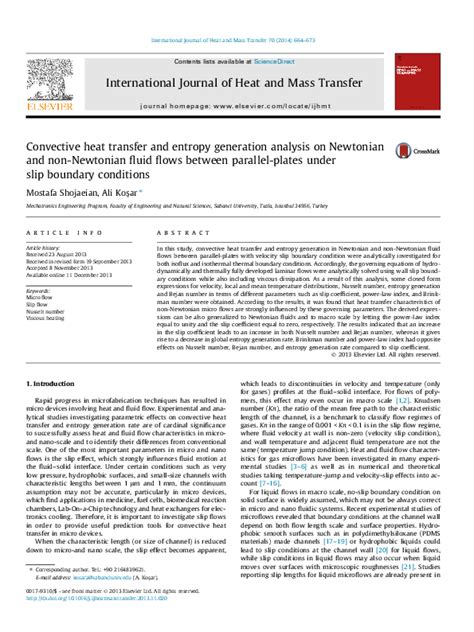 Pdf Convective Heat Transfer And Entropy Generation Analysis On