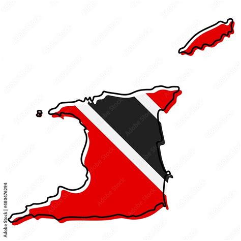 Stylized Outline Map Of Trinidad And Tobago With National Flag Icon