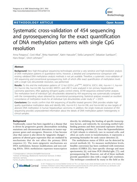 Pdf Systematic Cross Validation Of 454 Sequencing And Pyrosequencing