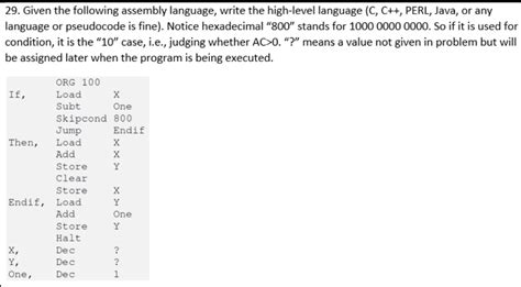solved 29 given the following assembly language write t