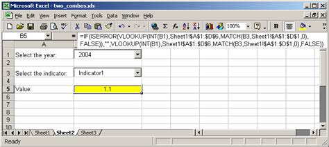 ms excel 2003 use two combo boxes to retrieve values from a table