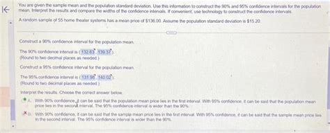 Solved You Are Given The Sample Mean And The Population