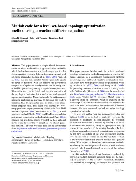 matlab code for a level set based topology optimization method using a