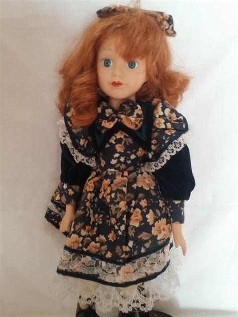 Vintage Porcelain Doll 70s Or 80s Curly Ginger Hair Satin Ribbon And