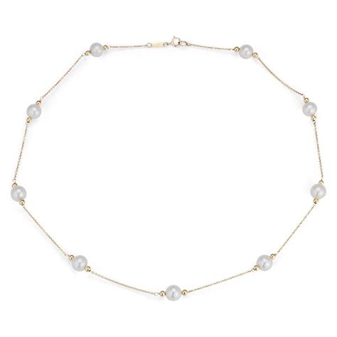 Freshwater Cultured Pearl Stationed Necklace In 14k Yellow Gold 7 8mm