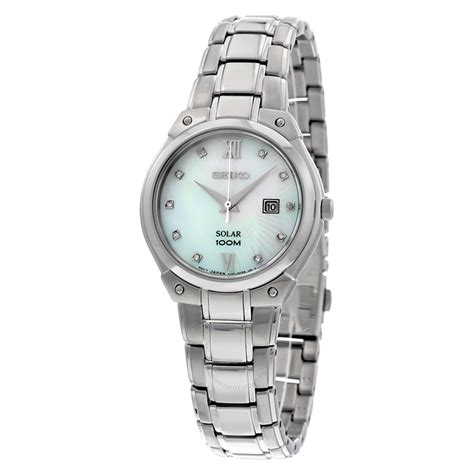 Seiko Solar Mother Of Pearl Dial Stainless Steel Ladies Watch Sut213
