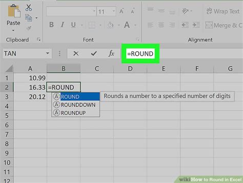 how to use round off formula in excel