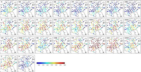 Spatial Distribution Of Average Mda8 O 3 For The 26 Weather Types The