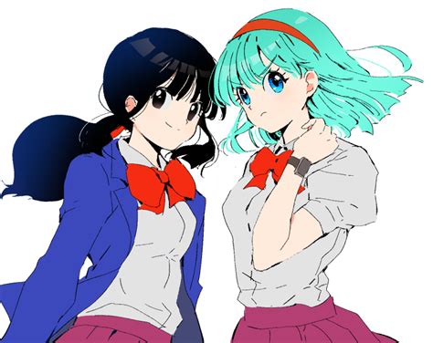 Safebooru 2girls Annoyed Aqua Hair Arms At Sides Bangs Black Eyes