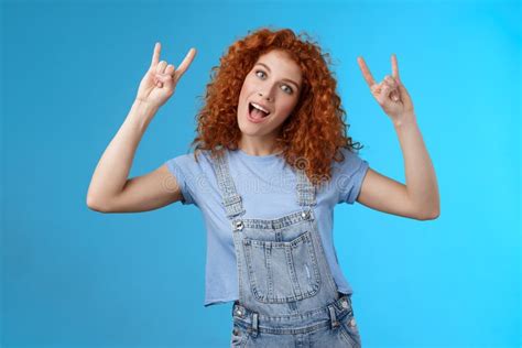 Daring Cool Stylish Awesome Redhead Cheerful Curly Haired Girl Tilt