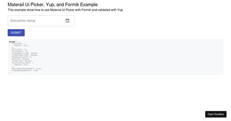 formik material ui date picker with yup validate forked codesandbox